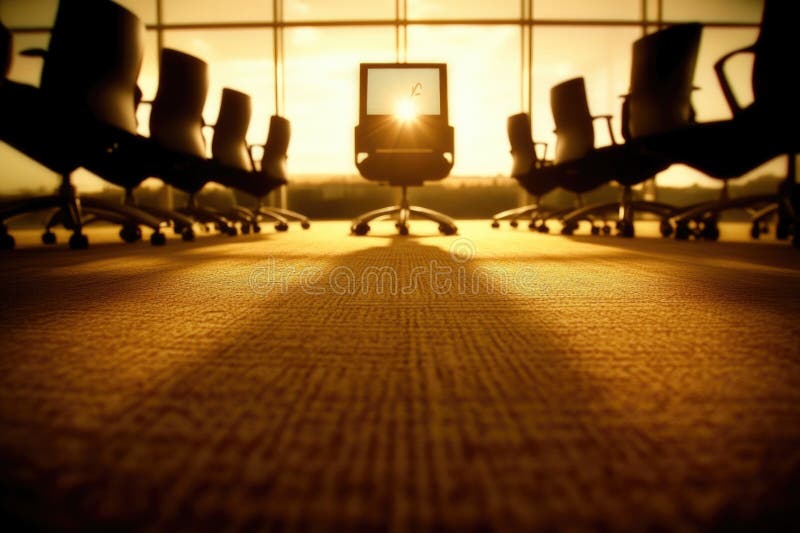 Sunset Illuminating an Empty Modern Office Meeting Room with Chairs ...
