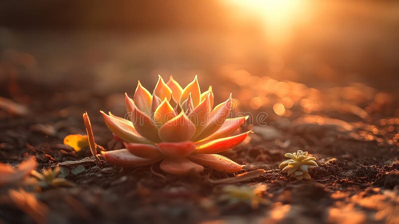 Sunset Illuminating a Succulent Plant in Soil Stock Image - Image of ...