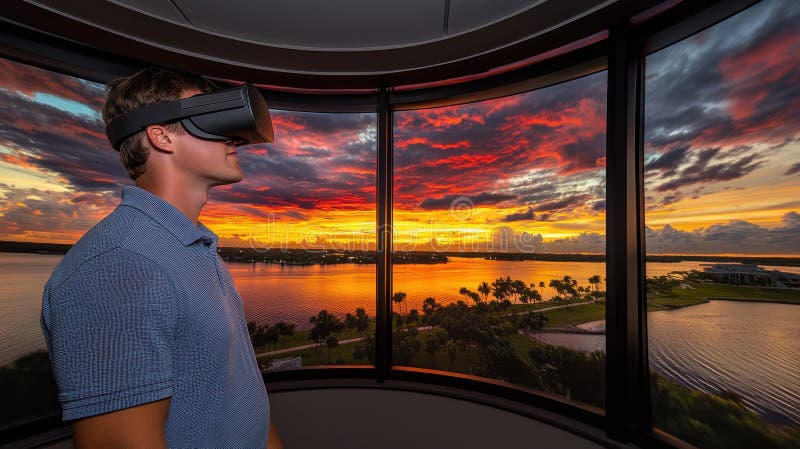 Sunset Immersion VR Experience with Panoramic Water Views at Dusk Stock ...