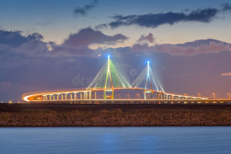 Sunset of Incheon Bridge at Night,Seouth Korea Stock Image - Image of ...