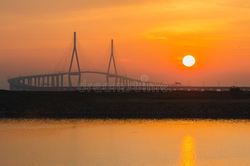 Sunset of Incheon Bridge Seoul,Seouth Korea Stock Image - Image of ...