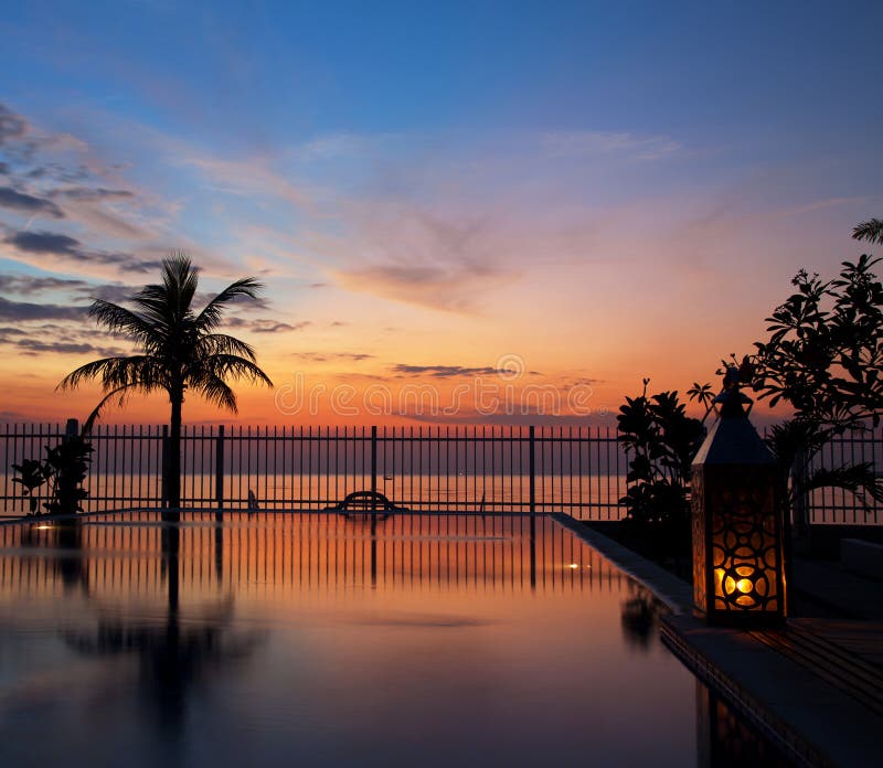 Sunset and infinity pool stock photo. Image of dusk, luxury - 20283100