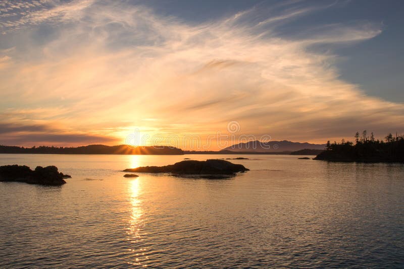 Sunset in an Inlet on the West Coast Stock Photo - Image of mountain ...