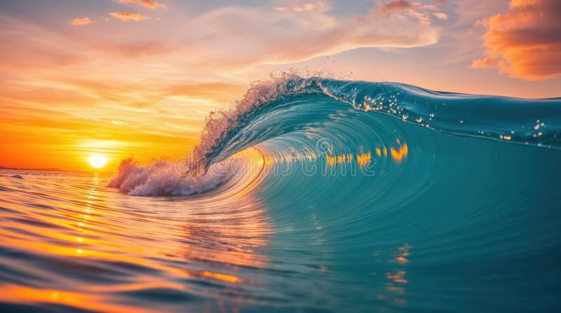 Sunset Inside a Curling Ocean Wave Stock Photo - Image of tropical ...