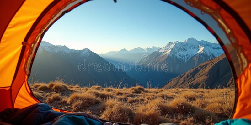 Sunset from Inside a Tent in the Mountains Stock Illustration ...