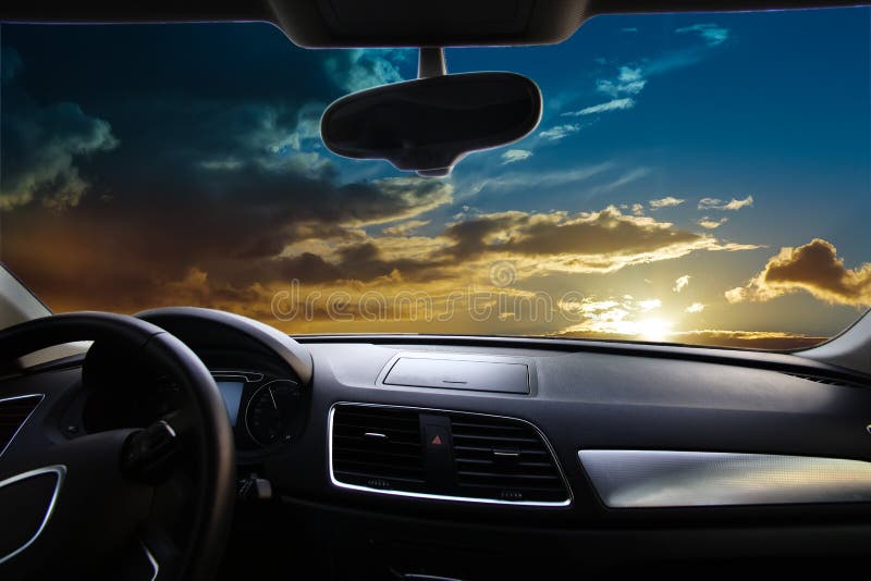 Sunset from the Interior of Car Stock Photo - Image of scene, dawn ...