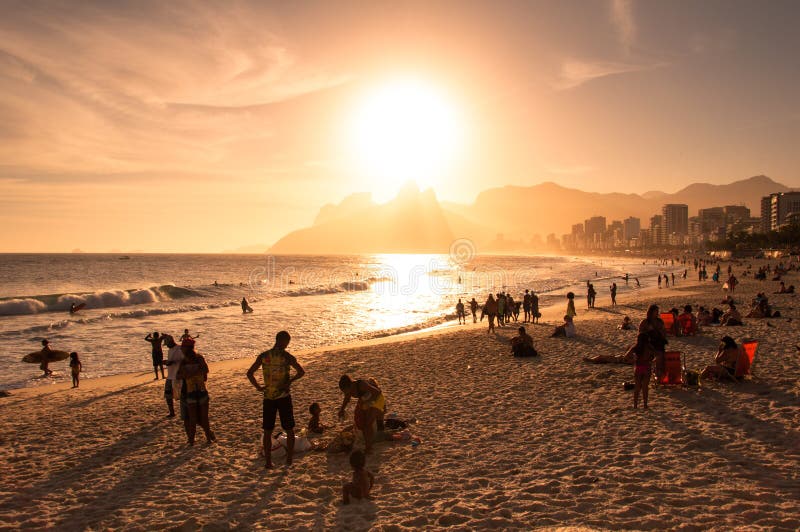 Sunset on Ipanema Beach stock photo. Image of mountain - 29452938
