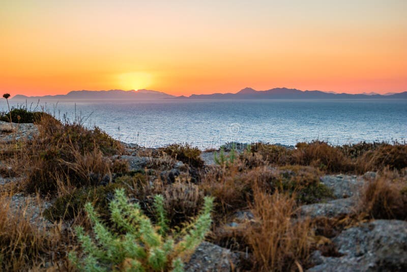 Sunset on the Island of Rhodes, Greece Stock Image - Image of dawn ...