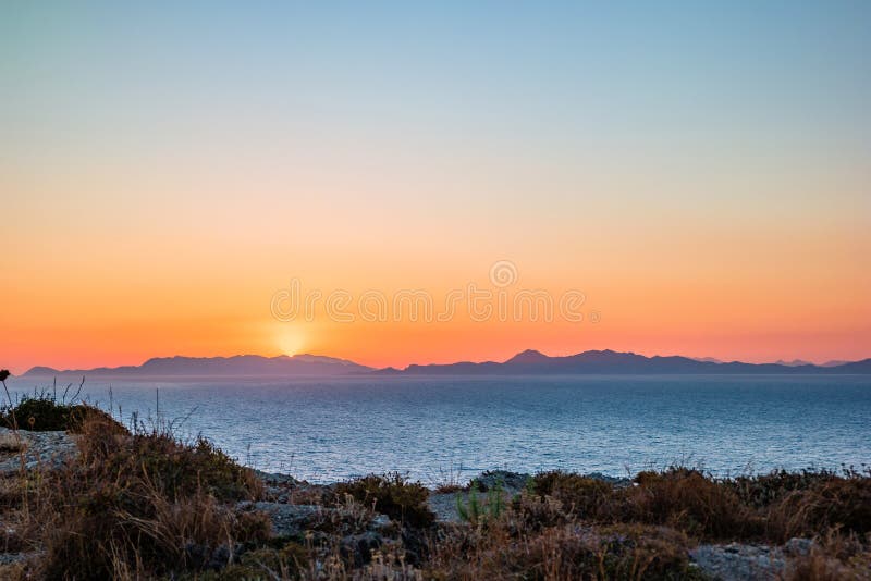 Sunset on the Island of Rhodes, Greece Stock Image - Image of dawn ...