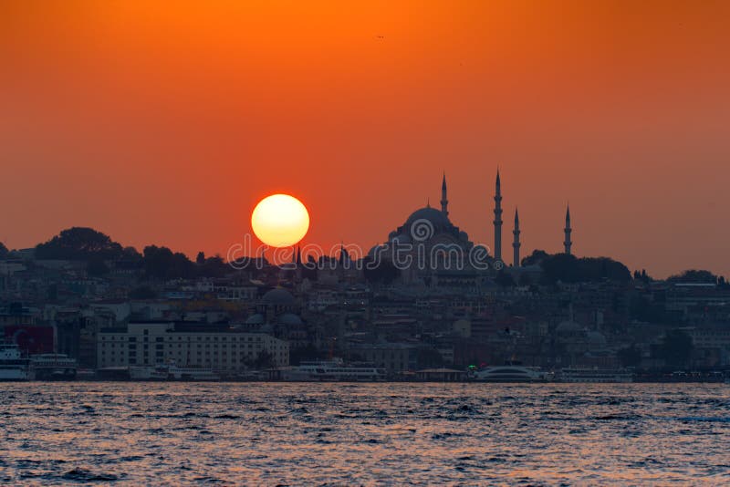 Sunset in Istanbul, Turkey stock photo. Image of blue - 61266530