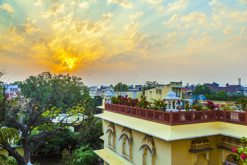 Sunset in Jaipur from the Roof Stock Image - Image of spectacular ...