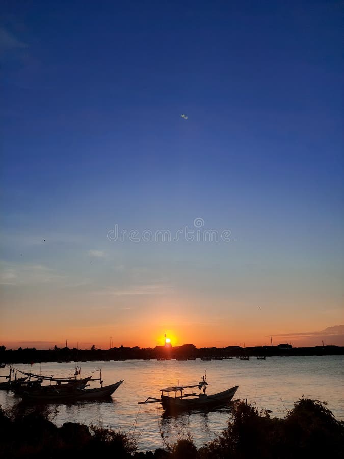 Twilight on the Beach at the Eastern End of the Island of Java Stock ...
