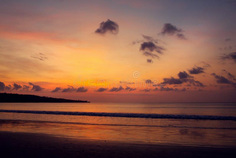 Sunset on Jimbaran, South Kuta, Bali, Indonesia. Stock Image - Image of ...