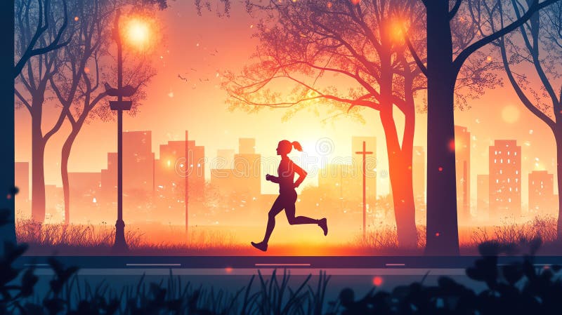 Sunset Jogging Illustration Stock Image - Image of digital, calm: 362996701