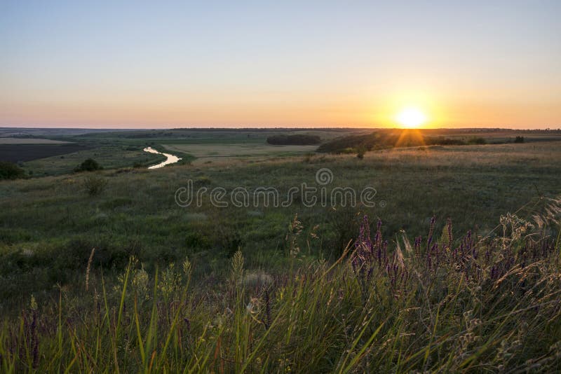 Sunset July sun stock photo. Image of nomadic, hill, meadow - 96987908