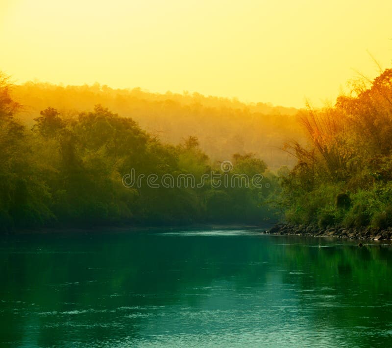 Sunset in jungle stock image. Image of river, forest, light - 8426675