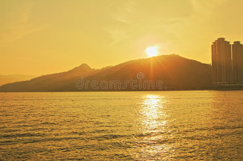 Sunset at Junk Bay, Tseung Kwan O Bay Stock Image - Image of urban ...