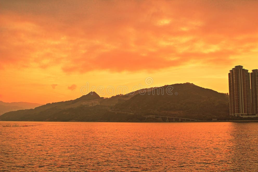 Sunset at Junk Bay, Tseung Kwan O Bay Stock Photo - Image of park ...