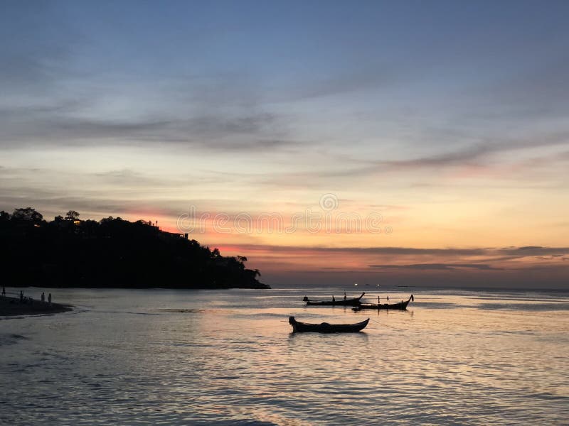 Sunset at Kamala Beach stock image. Image of ocean, beach - 186362573