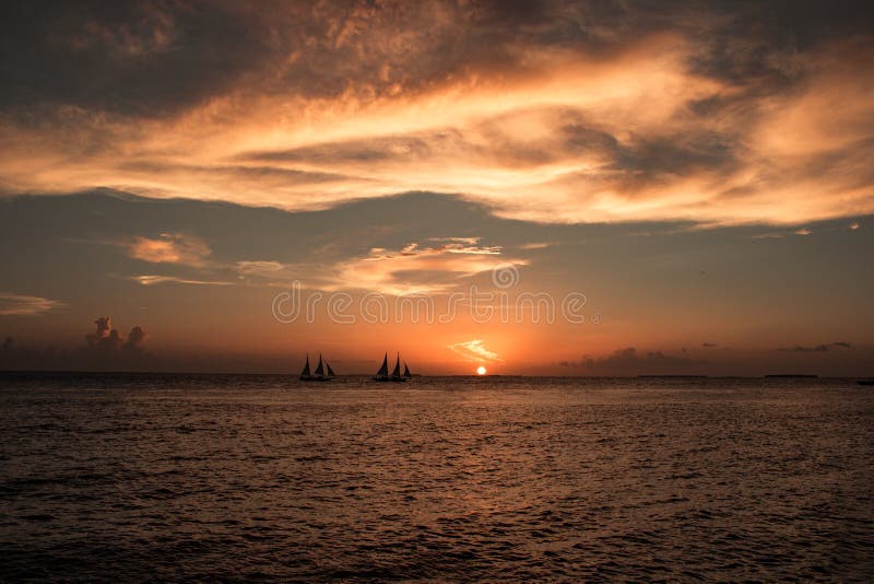 Sunset in Key West stock photo. Image of nature, boats - 133314970