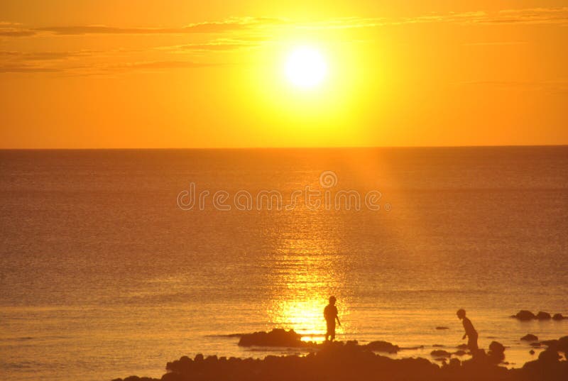 Sunset and Kids at Rambla 2 Stock Image - Image of riverside, river ...