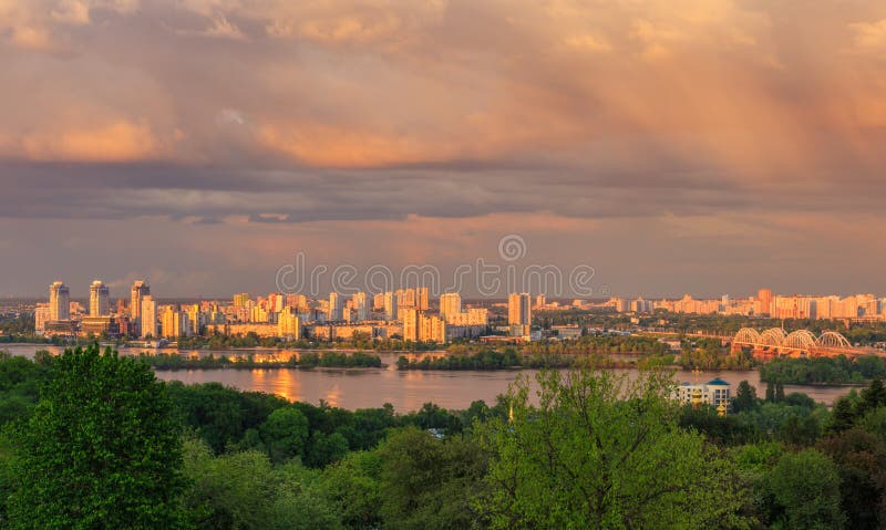 Sunset in Kiev city stock image. Image of scene, background - 71120729
