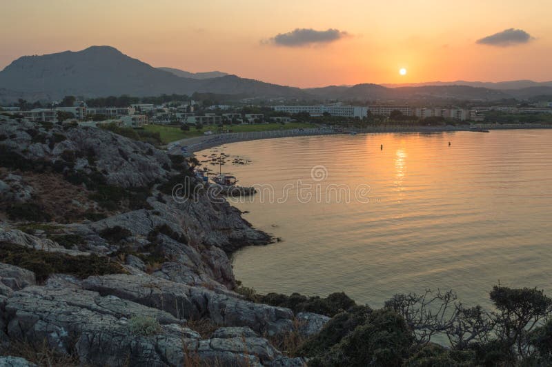 Sunset in Kolymbia in Rhodes Stock Image - Image of ocean, european ...