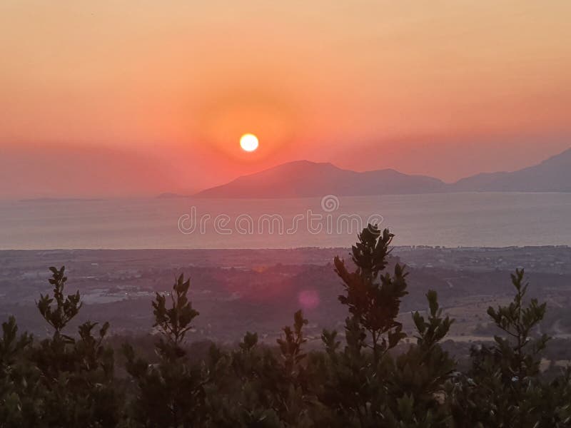 Sunset Kos mountains stock image. Image of horizon, sunrise - 232488383