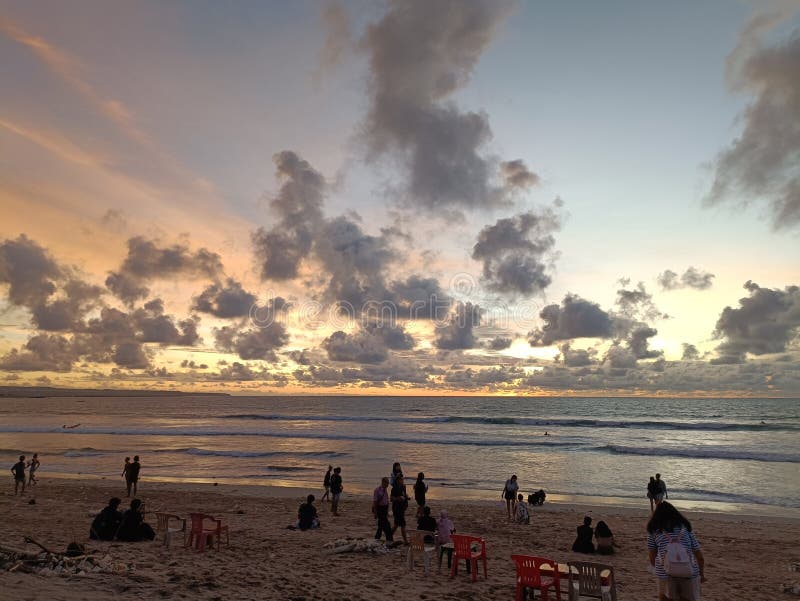 Sunset at kuta beach bali editorial photo. Image of sunset - 267715261