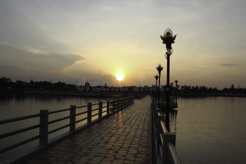 Sunset on Lagoon and Bridge Stock Photo - Image of bridge, tarn: 92816228