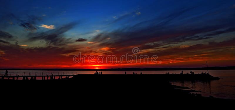 Lake Balaton stock image. Image of sunset, sunlight, water - 38407929