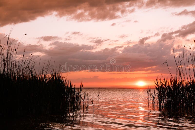 Sunset on a Lake, Beautiful Landscape Stock Image - Image of abstract ...