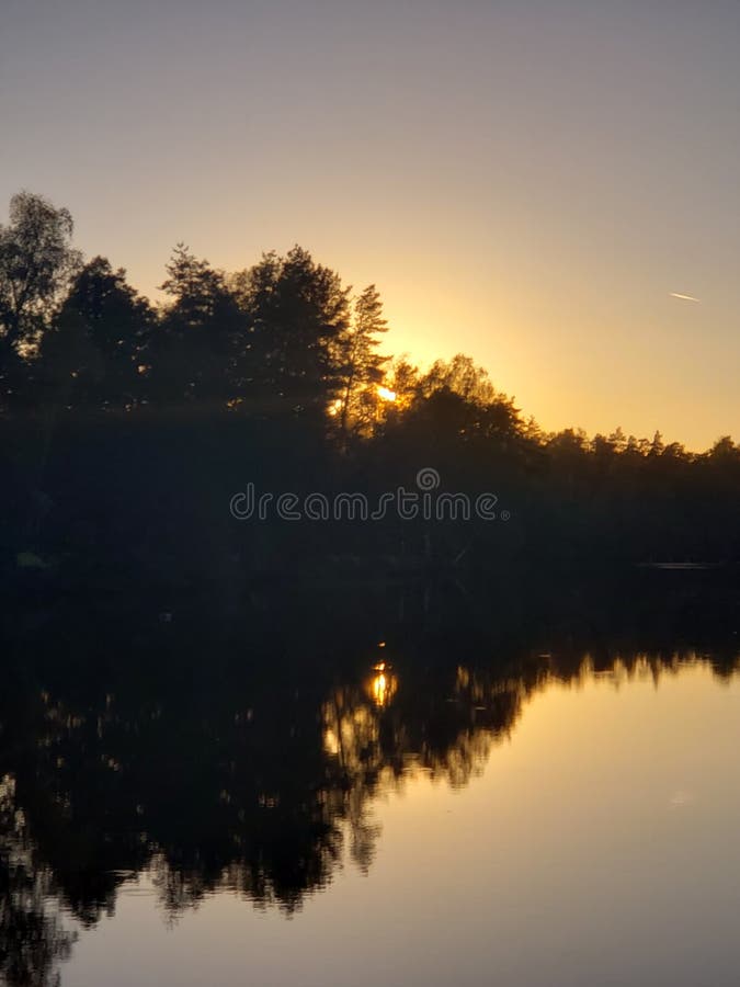 Sunset on the Lake, Clear Reflection Stock Photo - Image of light ...