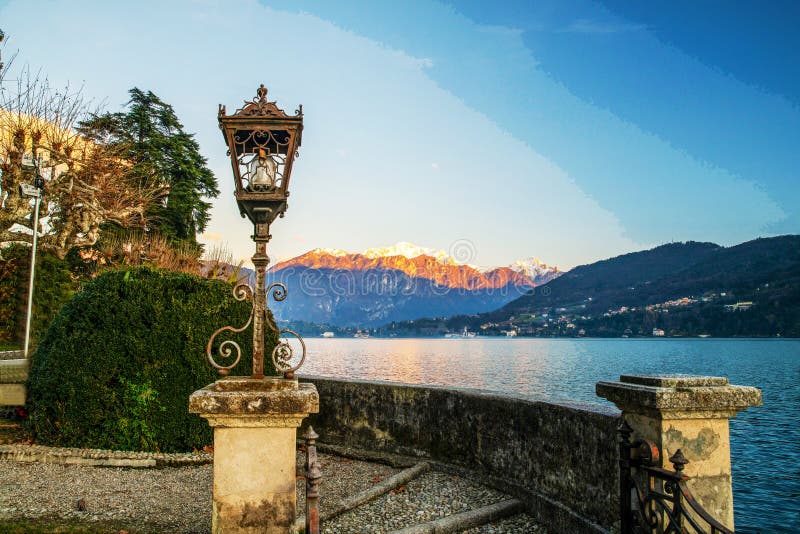 Sunset on lake Como stock image. Image of majestic, lake - 273352513