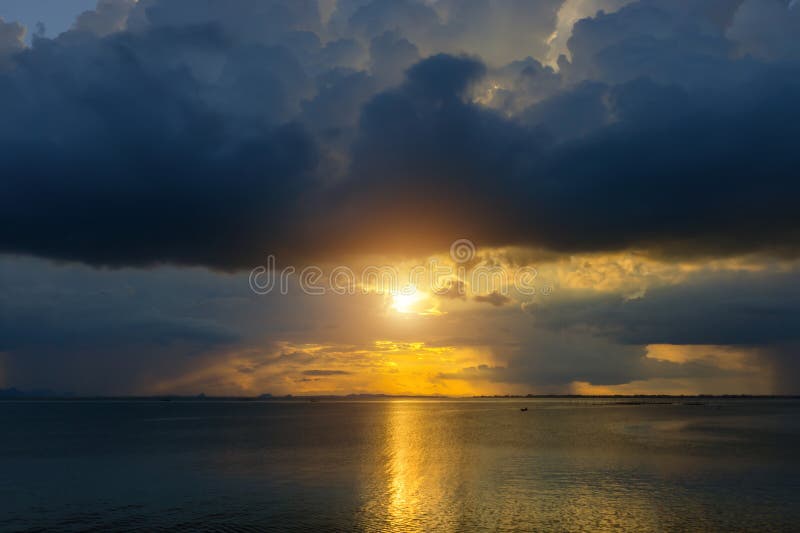 Sunset at the Lake with Dark Cloud Stock Image - Image of nature, cloud ...