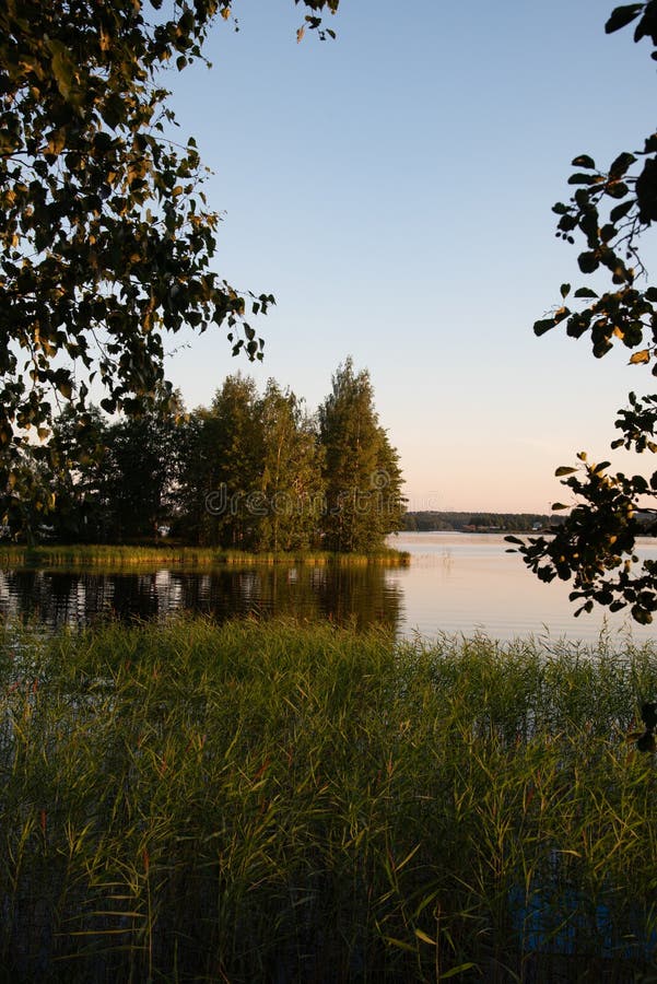 Sunset in a Lake. End of Day in the Forest Stock Photo - Image of ...