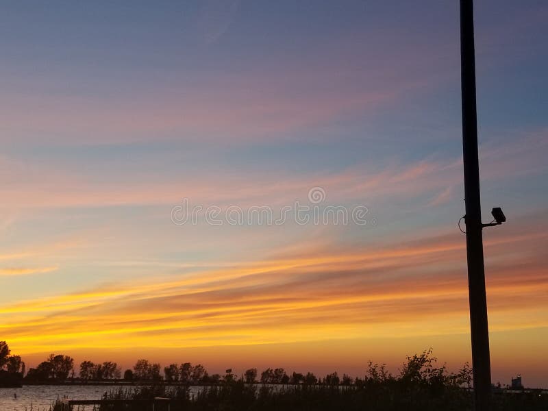 Sunset Over Lake Erie in Cleveland Ohio Stock Image - Image of view ...