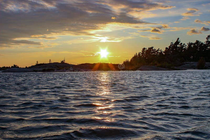 Sunset on Lake in Georgian Bay of Ontario Canada Stock Image - Image of ...
