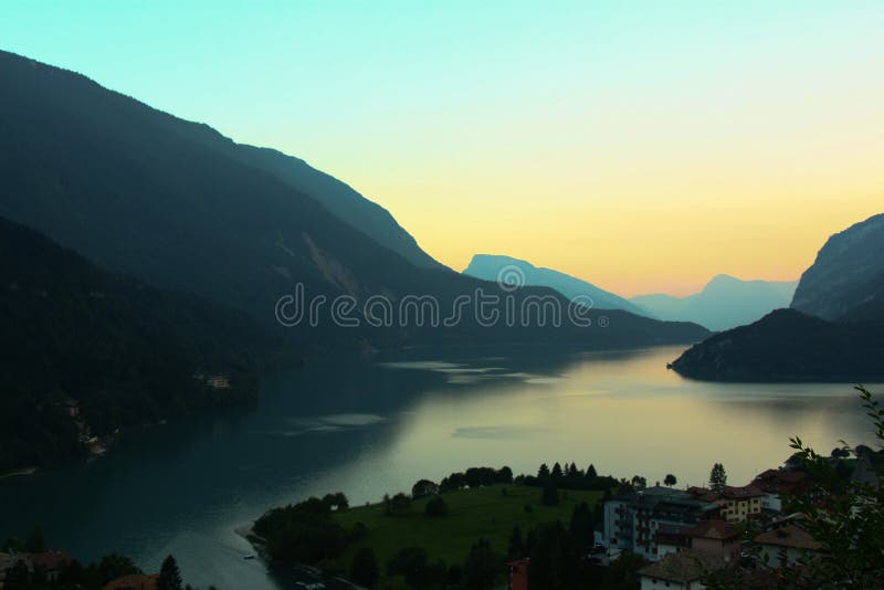 Sunset at Lake in Italian Alps Stock Image - Image of chamonix, lake ...