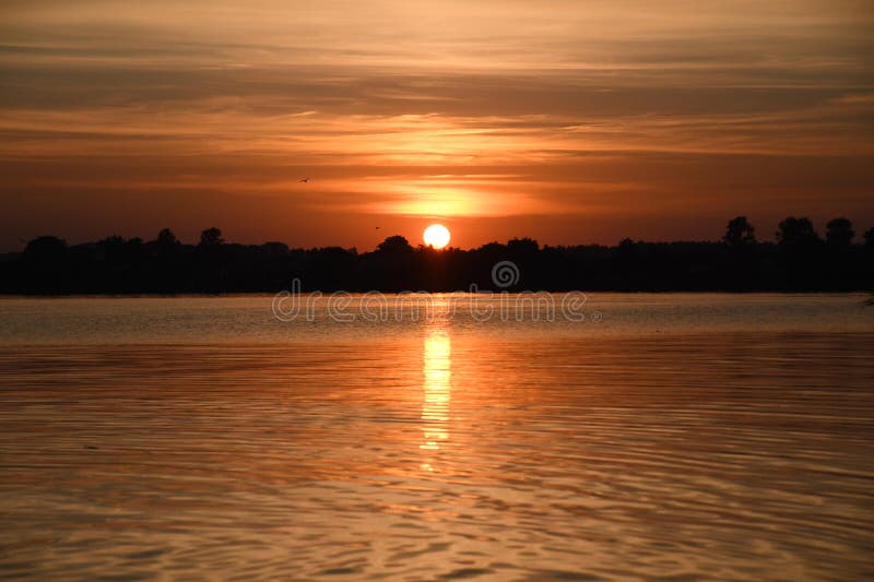 Sunset in the Lake in Lithuania Stock Image - Image of horizon, lake ...
