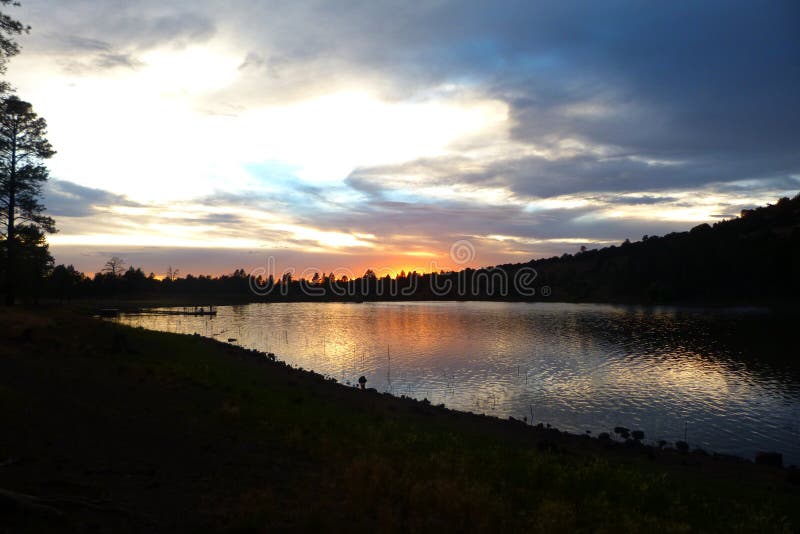 Sunset Lake stock photo. Image of sunset, camping, north - 100812878