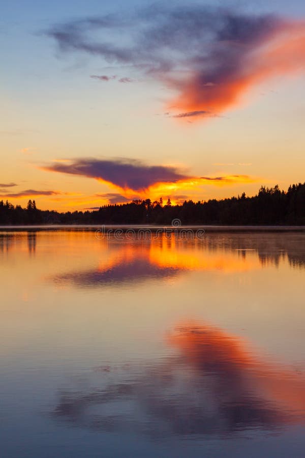 The Sunset on the Lake, Valday, Base of Rest `Vatsy`, Russia Stock ...