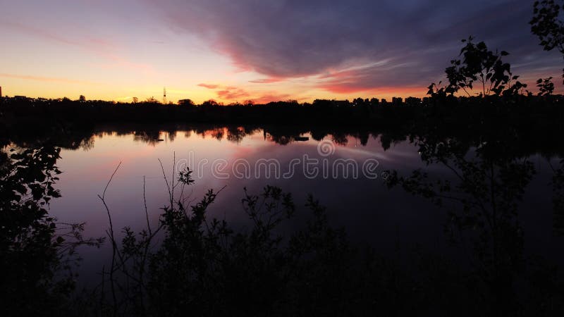 Sunset lake water blue sky stock image. Image of blue - 182027701