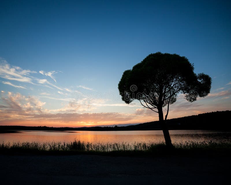 Sunset at lakeside stock image. Image of serene, peaceful - 121942301