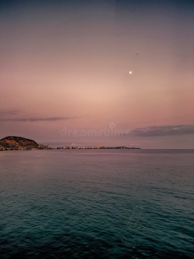 Sunset Landscape of Alicante Spain with Moon Stock Image - Image of ...