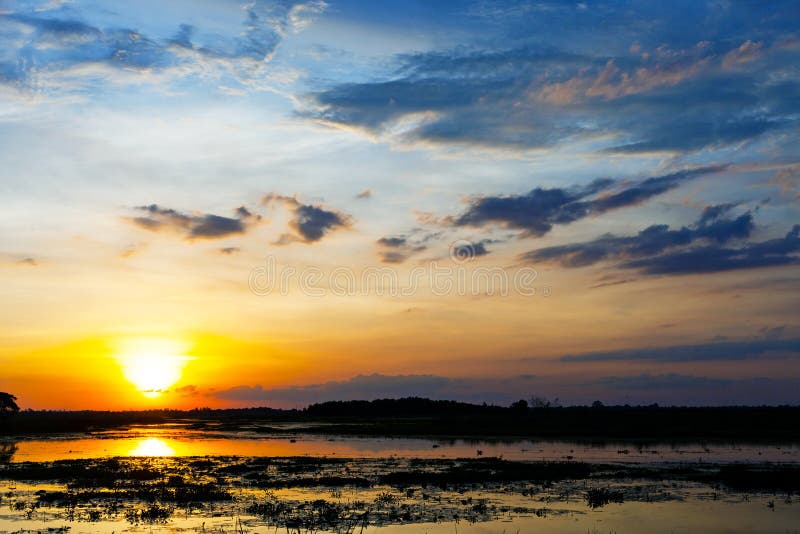 Sunset Landscape with Blue Sky. Stock Image - Image of cloudscape ...