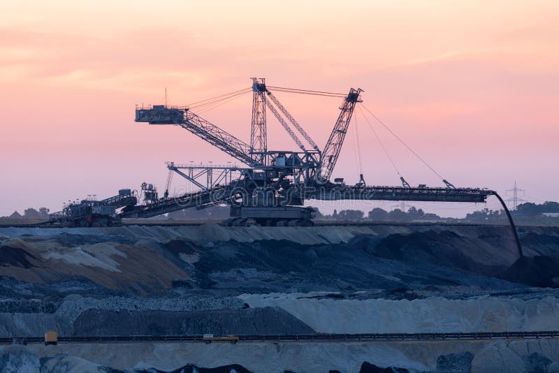 Brown Coal Open Pit Landscape with Digging Machine in Germany Stock ...