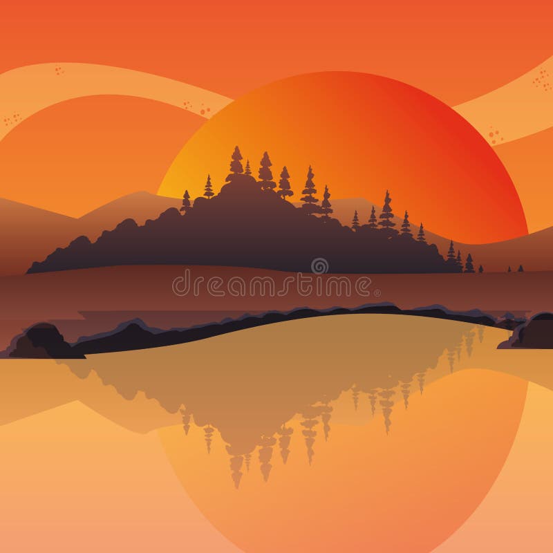 Sunset landscape design stock vector. Illustration of cloudy - 113894029