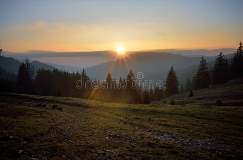 Sunset Landscape at High Altitude Stock Photo - Image of scene, forest ...