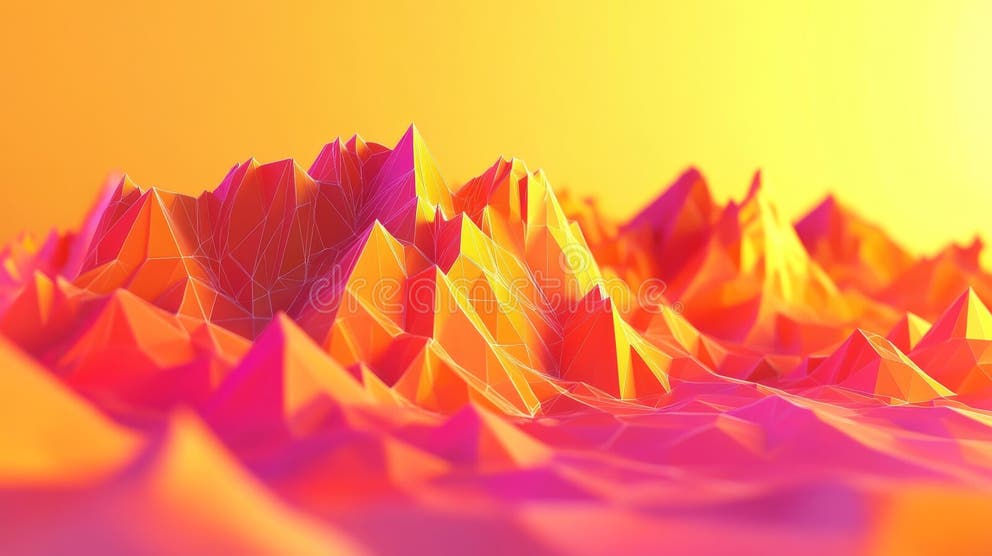 A Sunset Landscape of a Low-poly Mountain Terrain Dotted with Trees ...